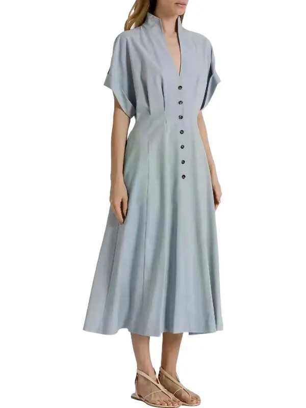 Alberta Ferretti Buttoned V-neck Dress - Blue