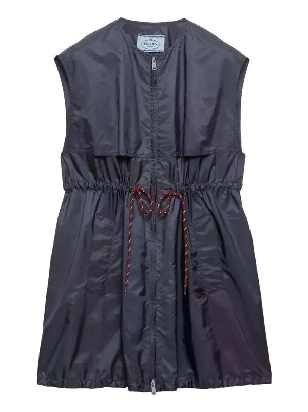 Prada Sleeveless Re-nylon Mini Dress With Drawstring Waist - Blue