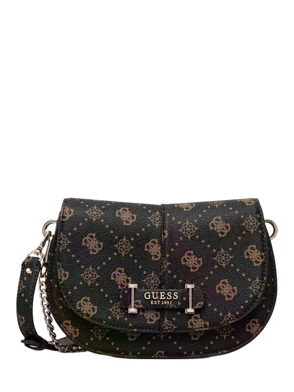 Guess Carrie Monogram Chain Cross Body Bag - Brown