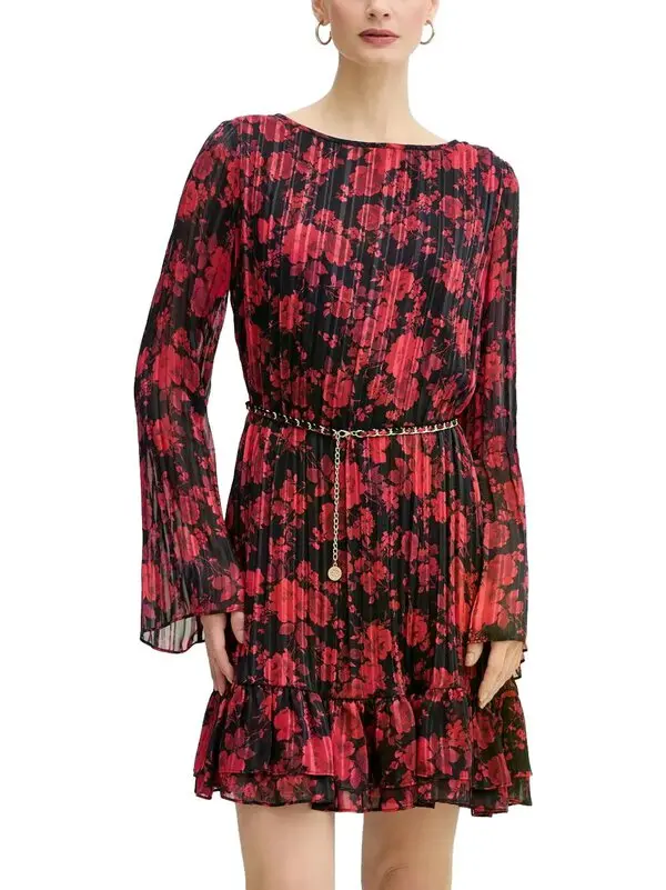 Guess Floral Print Pleated Mini Dress - Black
