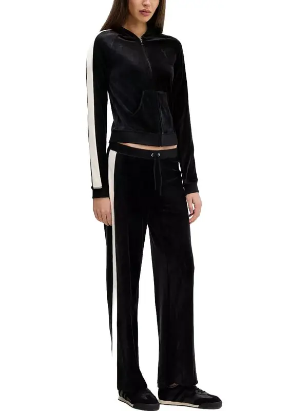 Juicy Couture Velour Zip-up Hoodie With Side Stripes - Black