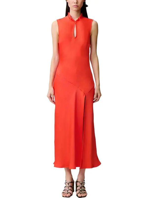 Claudie Pierlot Flowy Midi Dress With High Neck And Cut-out Detail - Red