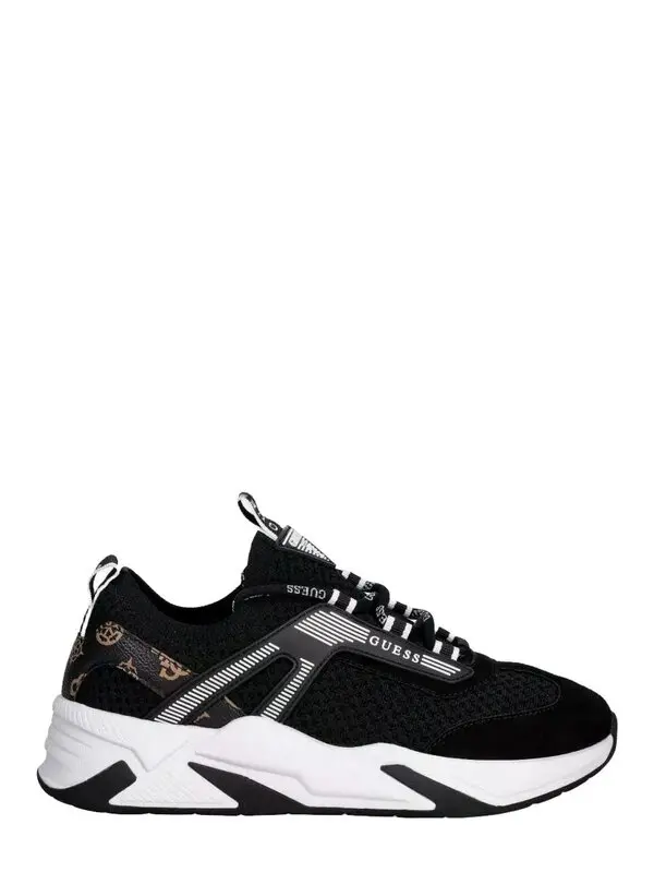 Guess Panelled Lace-up Sneakers With Monogram Print - Black