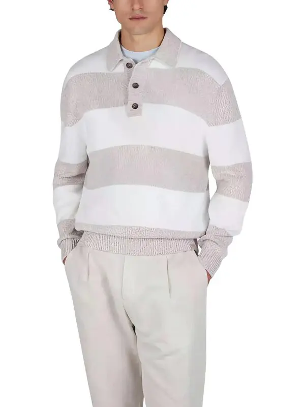 Paul & Shark Striped Knit Polo Shirt - Neutrals
