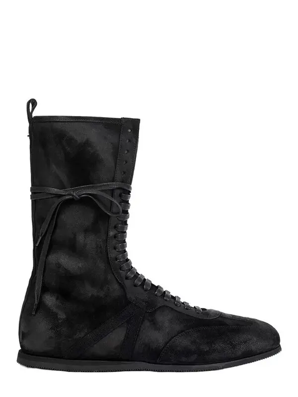 ANN DEMEULEMEESTER High-top Lace-up Suede Boots - Black