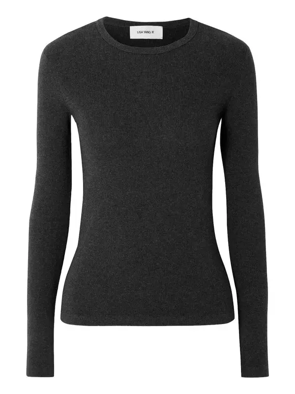 LISA YANG Ribbed Cotton And Cashmere-blend Long-sleeve T-shirt - Gray