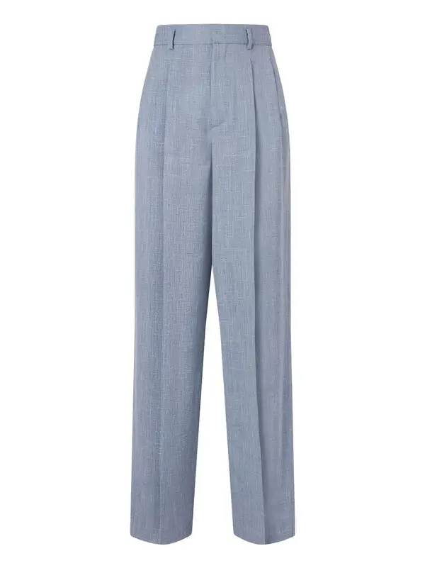 Loro Piana Hector Pleated Wool, Silk, And Linen-blend Wide-leg Trousers - Blue
