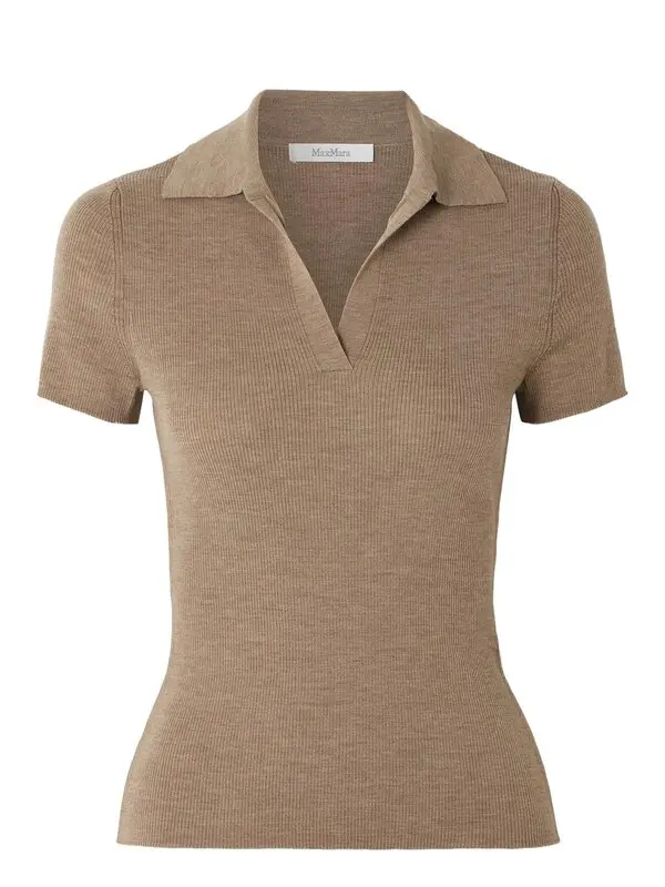Max Mara Ribbed Wool Polo Shirt - Neutrals