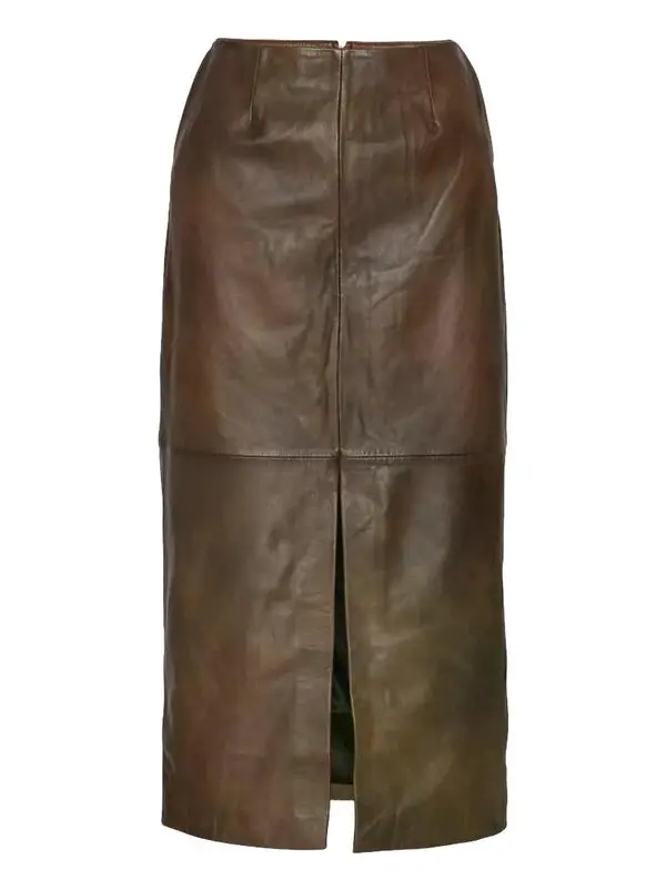 ROTATE BY BIRGER CHRISTENSEN Midi Leather Skirt With Split Detail - Brown