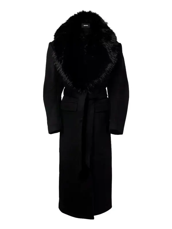 ROTATE BY BIRGER CHRISTENSEN Faux Fur Collar Wool Coat - Black