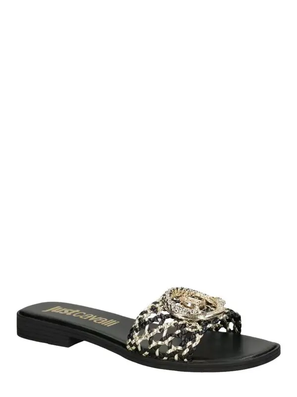 Just Cavalli Logo Plaque Woven Sandals - Black