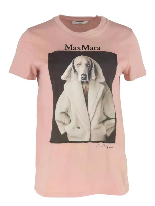 Max Mara Crewneck Short Sleeve T-shirt With Dog Print - Pink