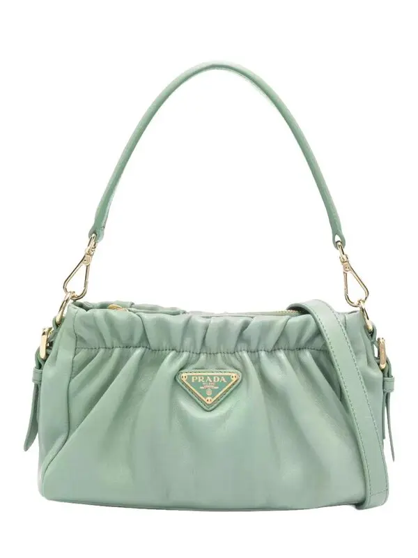 Prada Lambskin Triangle Logo Tote Bag - Green