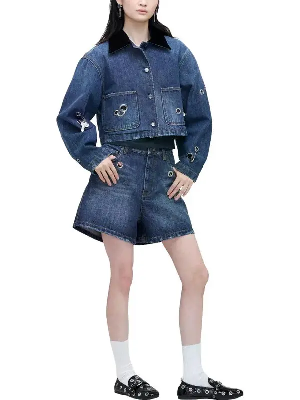 Marc Jacobs Cropped Denim Jacket With Grommet Details - Blue