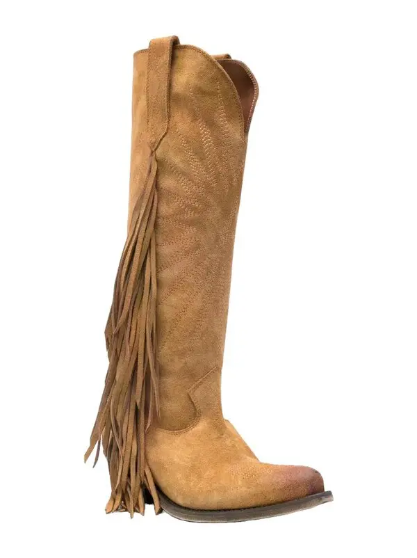 GOLDEN GOOSE Fringed Embroidered Boots - Brown