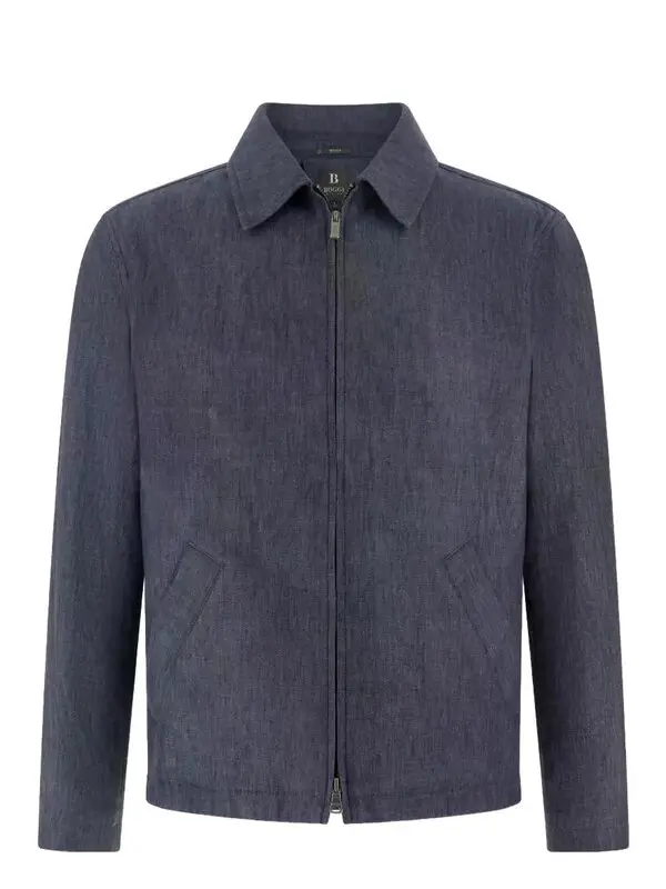 Boggi Milano Two-layer Technical Linen Bomber Jacket - Blue