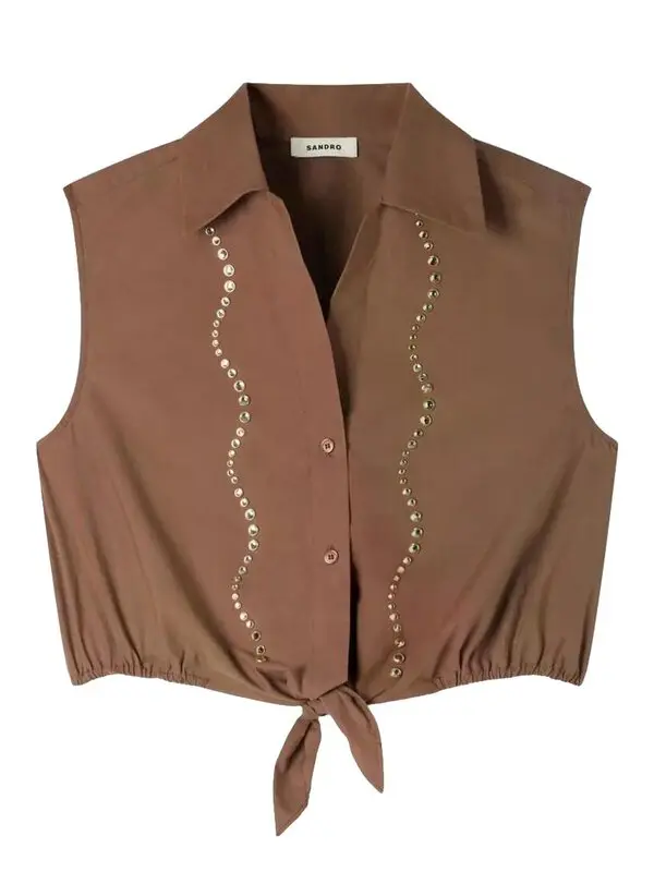 Sandro Rhinestone Cropped Shirt - Brown