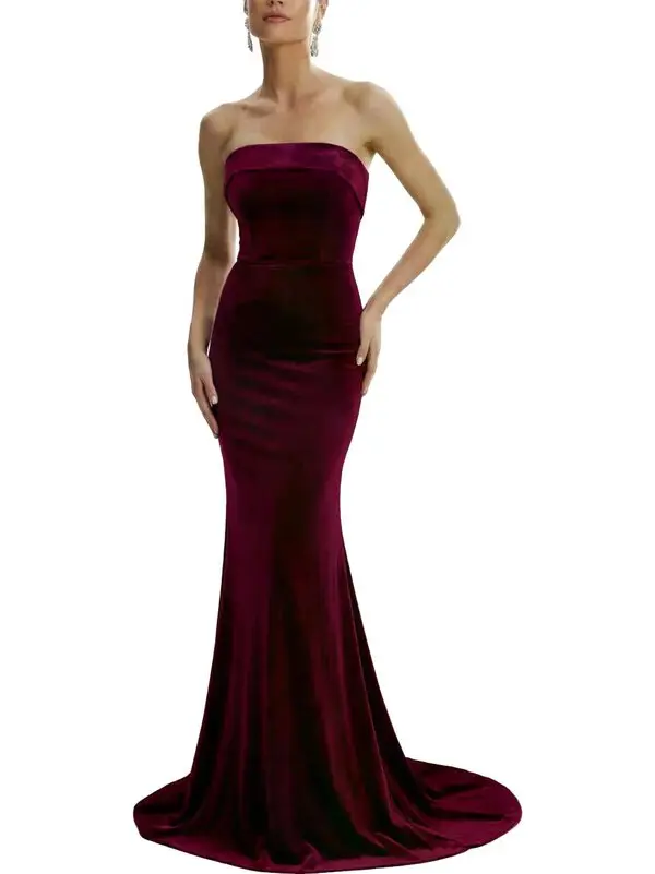FRAMBOISE Strapless Velvet Gown - Red