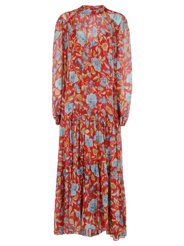 Rixo Adalind Tiered Floral Midi Dress - Red
