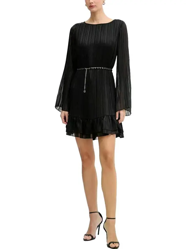 Guess Pleated Mini Dress With Chain Belt - Black