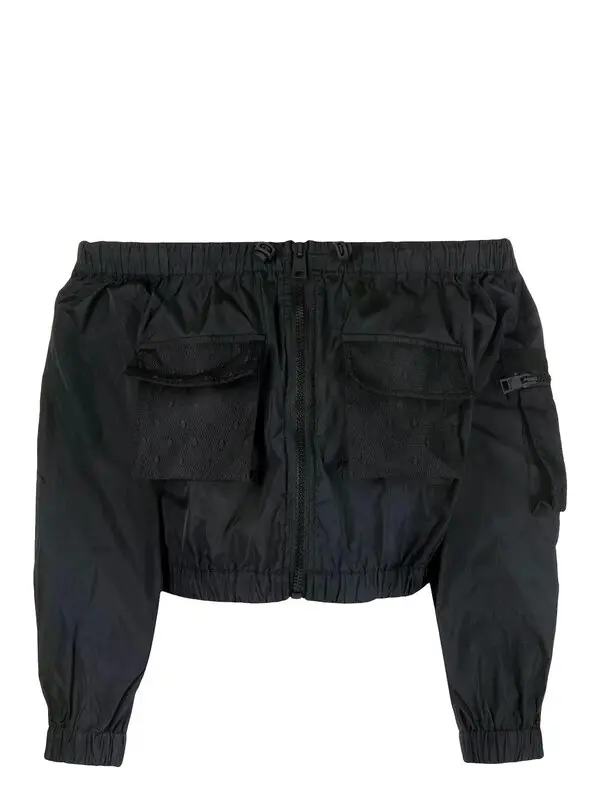 Red Valentino Off-shoulder Cropped Zip-up Jacket - Black