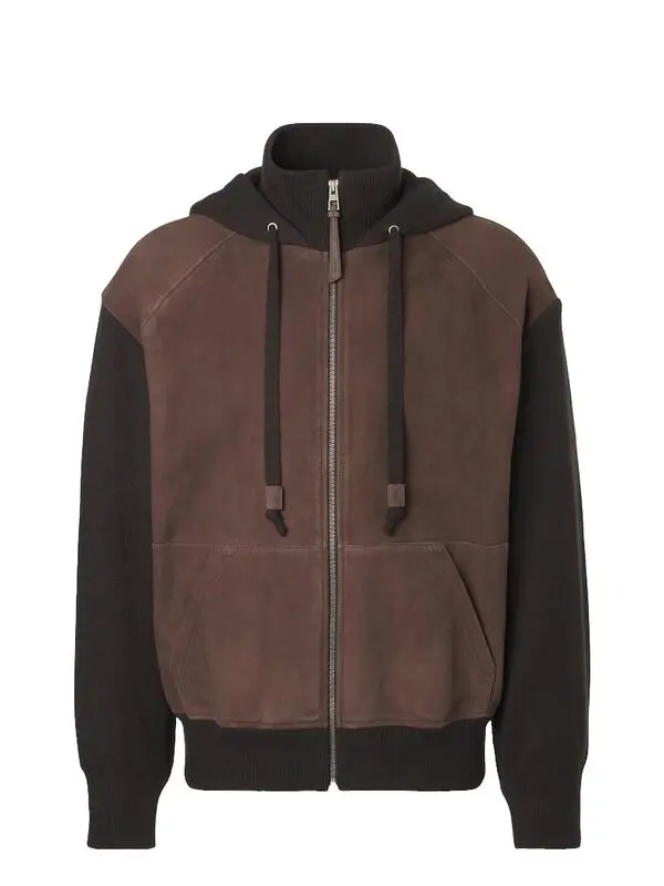 Loewe Paneled Suede Zip-up Hoodie - Brown