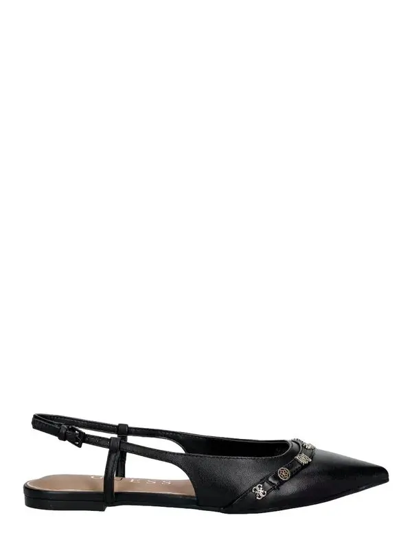 Guess Appliqué Point-toe Slingback Flat Pumps - Black
