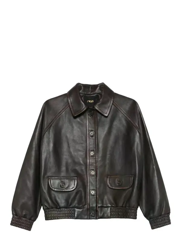 Maje Cropped Leather Jacket - Brown