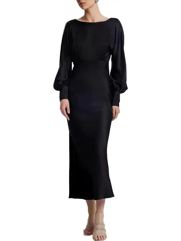 FRAMBOISE Bishop Sleeve Midi Dress - Black