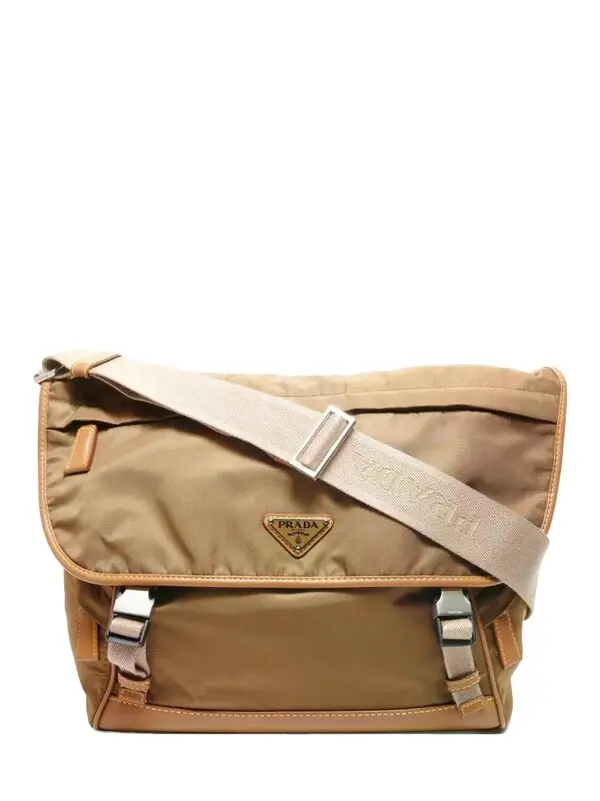 Prada Logo Plaque Shoulder Bag - Neutrals
