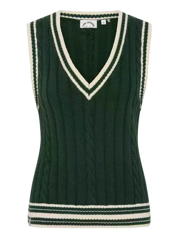 The Upside Santa Fe Julia V-neck Cable-knit Vest - Green