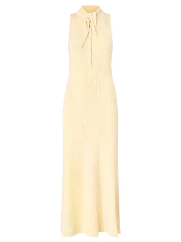 Pinko Ribbed Neck-tie Midi Dress - Neutrals