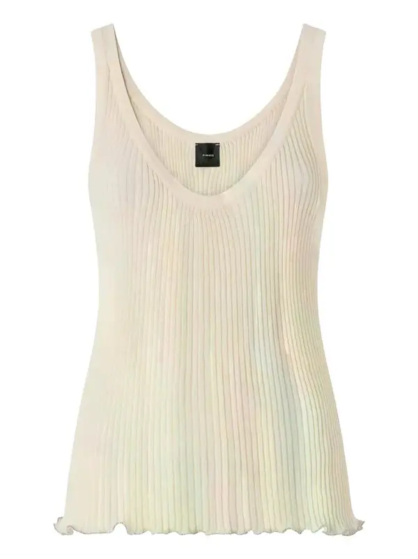 Pinko Ribbed Knit Tank Top With Ruffle Detail - Neutrals