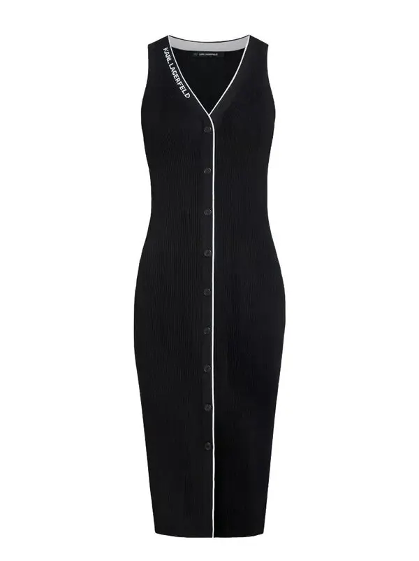 Karl Lagerfeld Midi Logo-detail Button Dress - Black