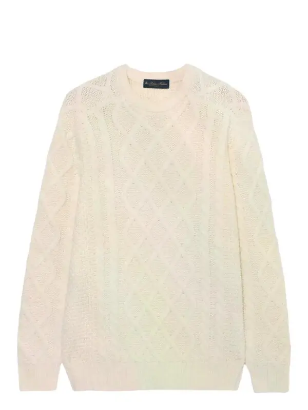 Brooks Brothers Fisherman Knit Crew Neck Sweater - Neutrals