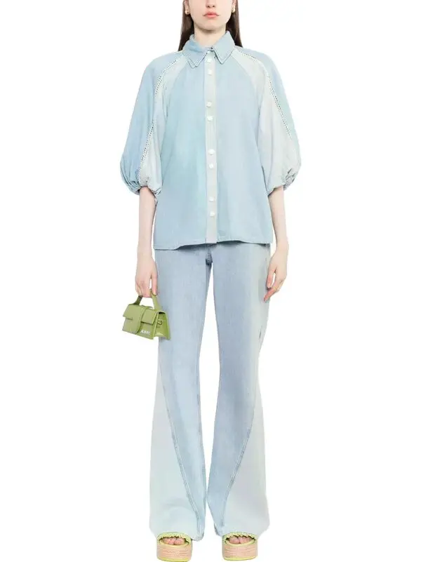 Farm Rio Lace Panelled Shirt - Blue