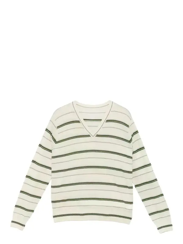 JNBY Striped V-neck Long Sleeve Sweater - Neutrals