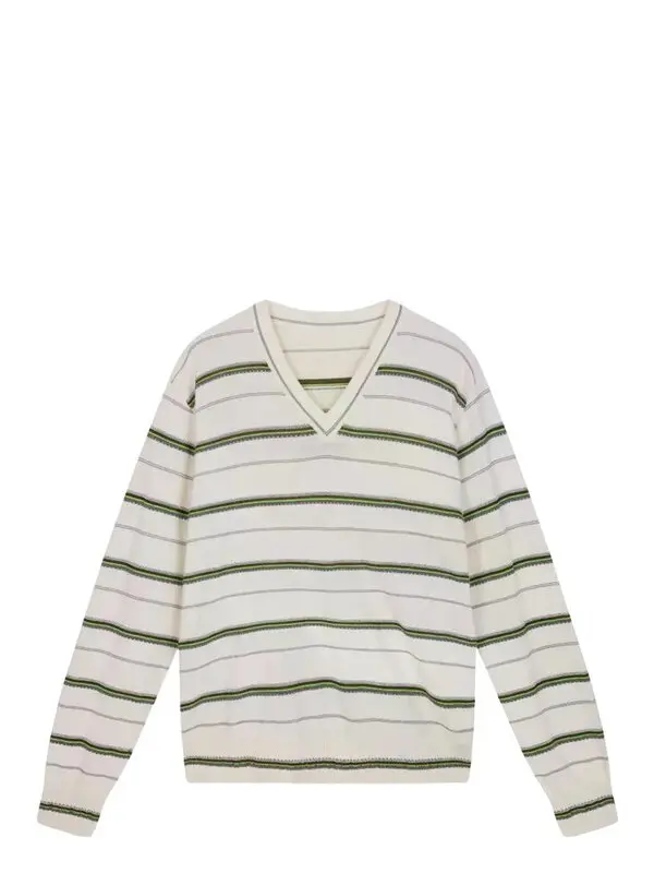 JNBY Striped V-neck Long Sleeve Sweater - Neutrals