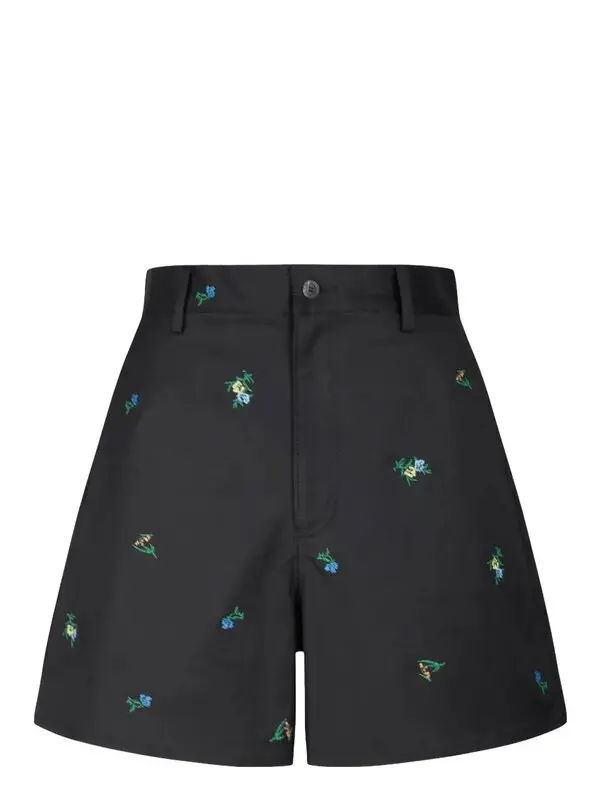 JNBY Embroidered Relaxed Fit Shorts With Rolled Hem - Black