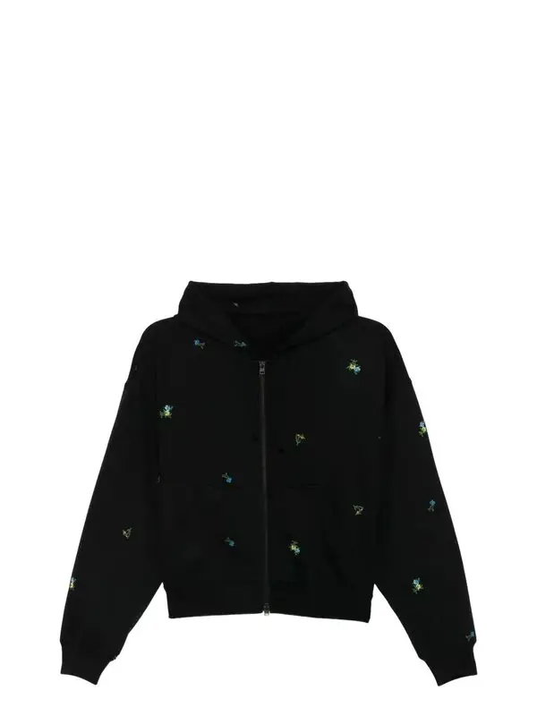 JNBY Floral Embroidered Full Zip Hoodie - Black