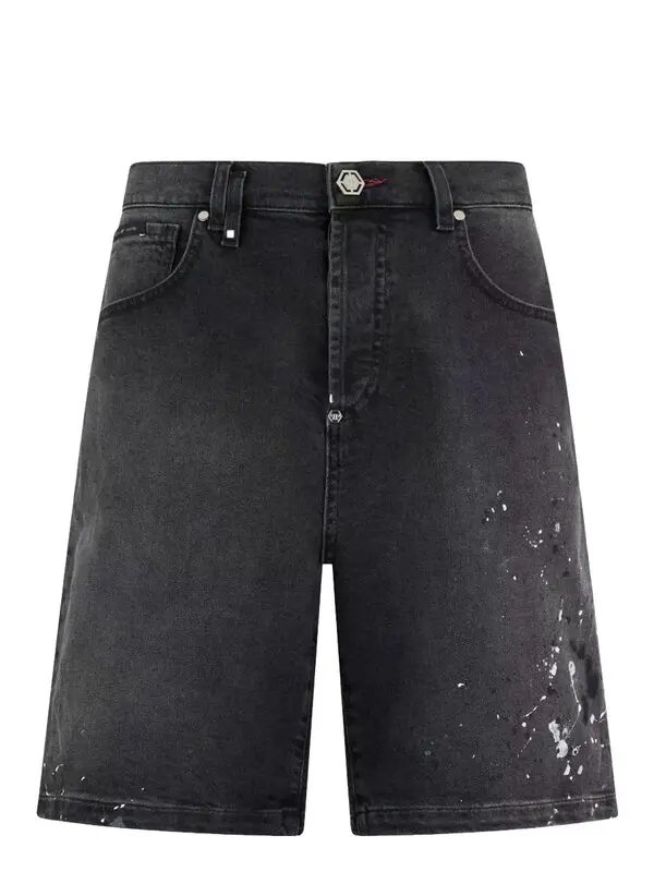 Philipp Plein Paint Denim Shorts - Grey