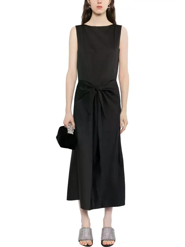 LESS Origami Midi Dress With Ribbon Detail - Black