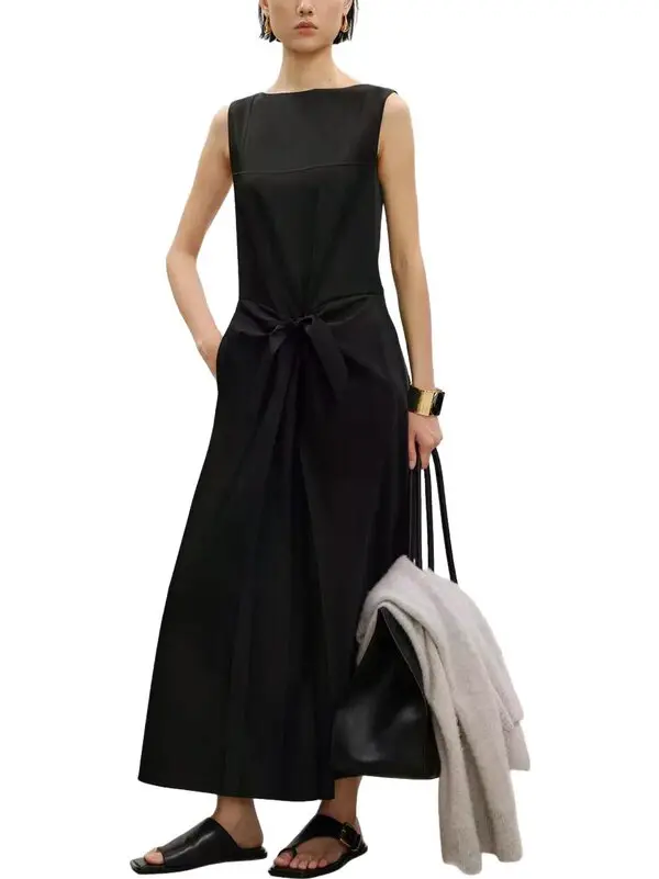 LESS Origami Midi Dress With Ribbon Detail - Black