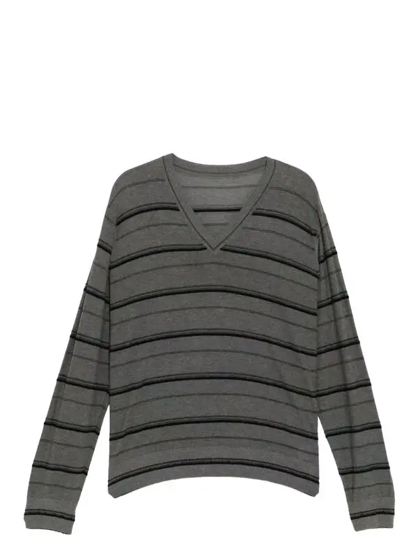 JNBY Striped V-neck Long Sleeve Top - Grey