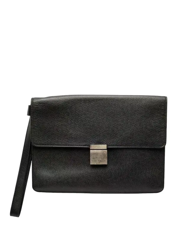 LOUIS VUITTON Taiga Leather Selenga Clutch Bag - Black