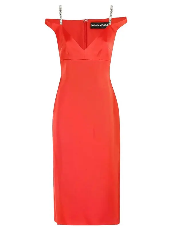 David Koma V-neck Midi Dress With Crystal Embellishments - Red