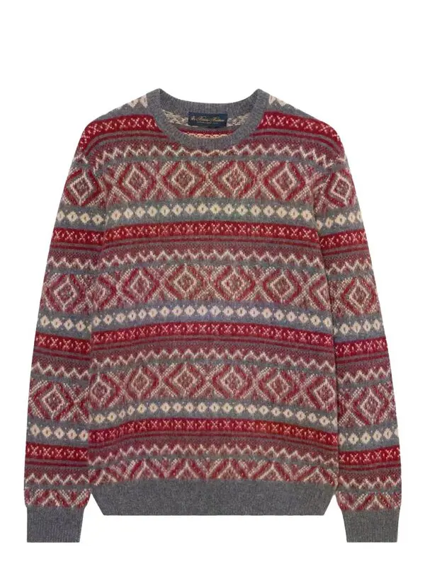 Brooks Brothers Fair Isle Knit Crew Neck Sweater - Red