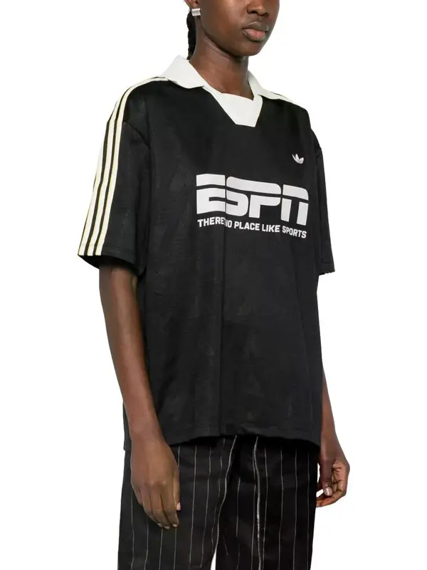 Adidas Striped Collared T-shirt With Print - Black