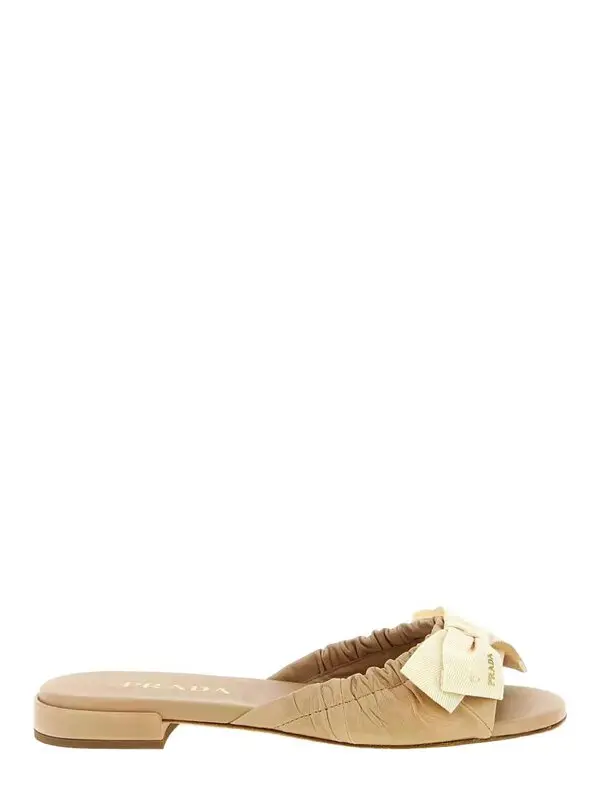 Prada Bow-detail Leather Slides - Neutrals