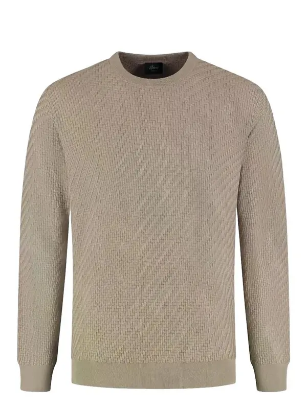 Brioni Textured Knit Crew Neck Long Sleeve Sweater - Neutrals